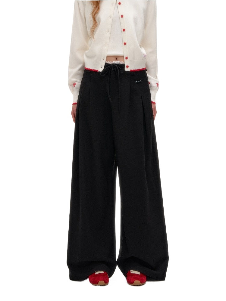 AsGony Lace-Trim Waist Tie Wide-Leg Pants – CHINANIO