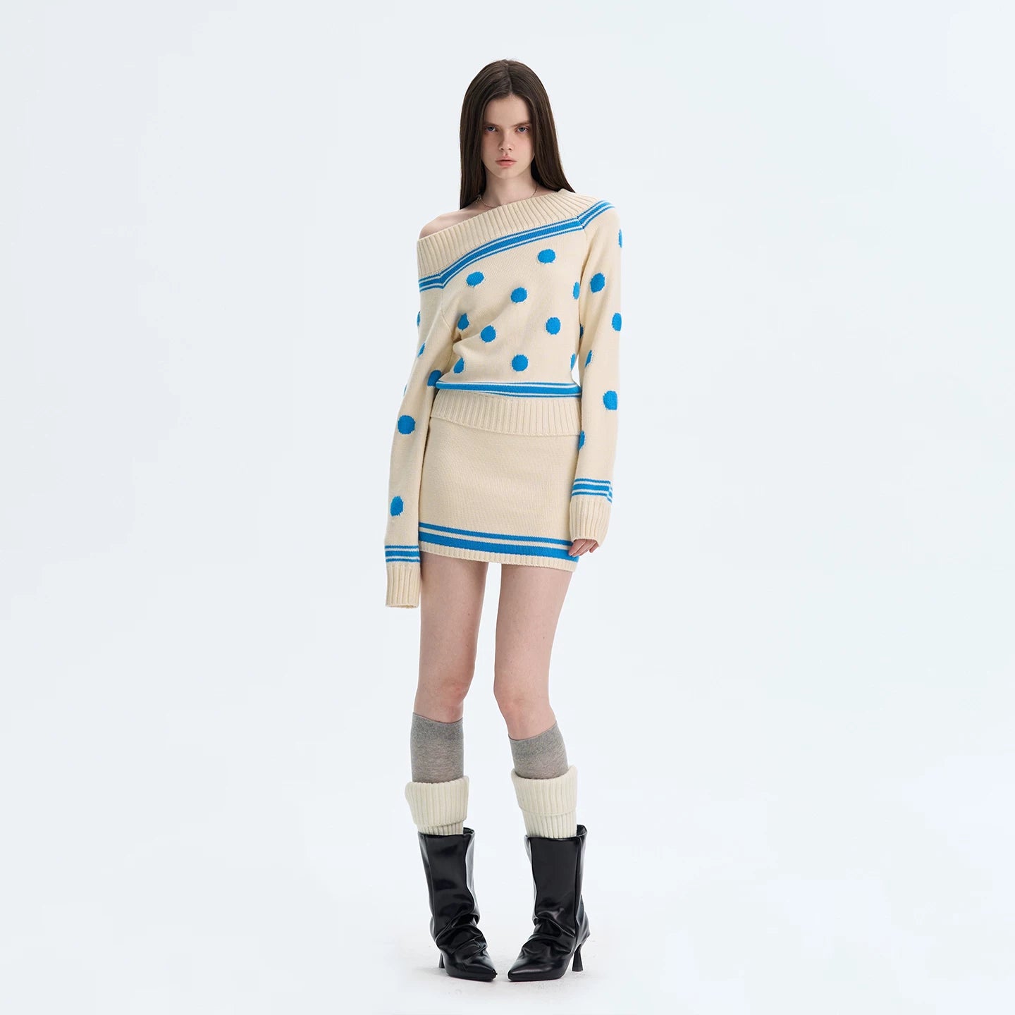 The NeverMore Color-block Striped Polka Dot Knit Dress – CHINANIO